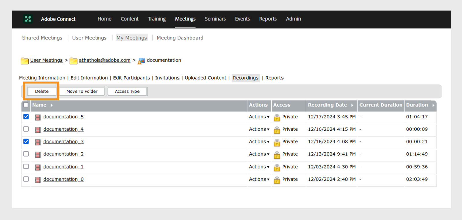 Manage session recordings